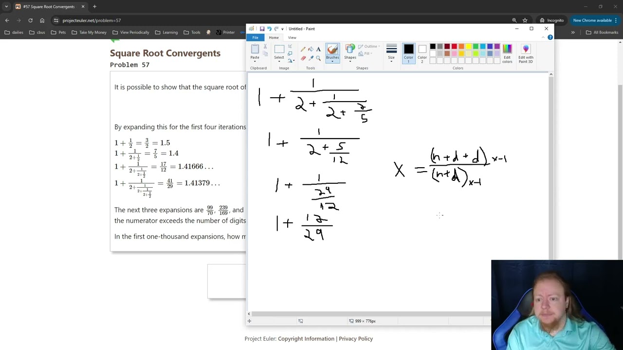 Project Euler Problem 57: Square Root Convergents