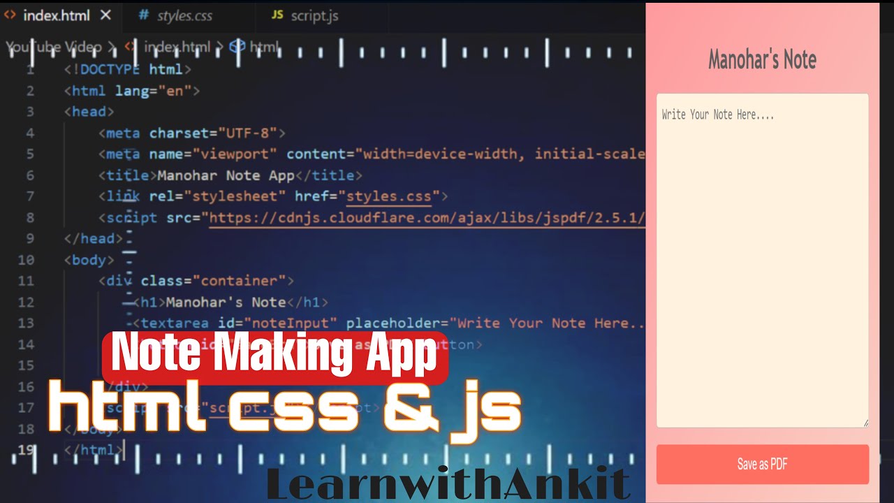Creating PDF Notes Making App using HTML, CSS & JAVASCRIPT