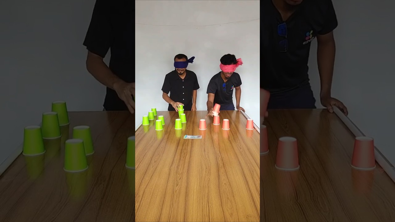 Blindfolded Cup Stacking Challenge | 1v1 blindfolded cup stacking game