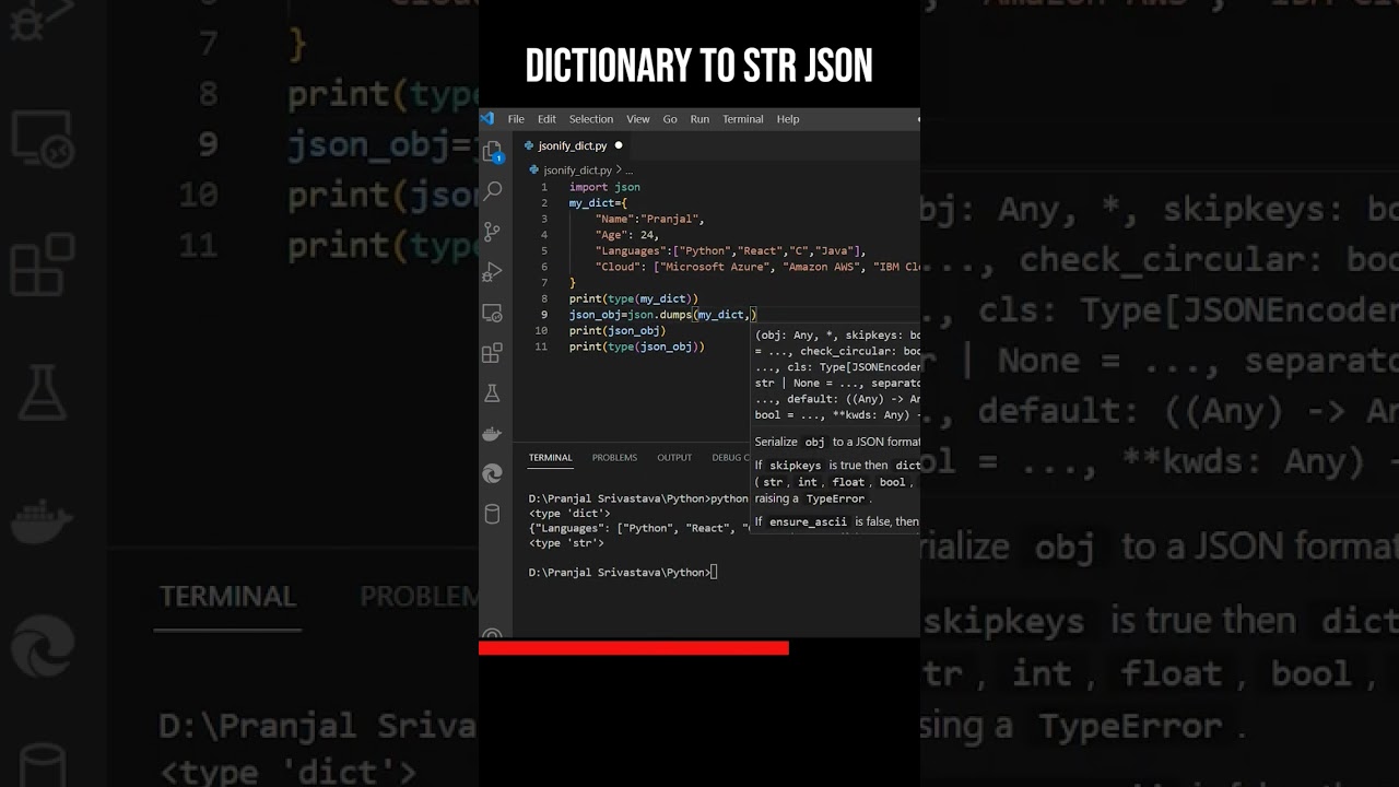 Convert a Python dictionary to JSON | Source Code Available #shorts