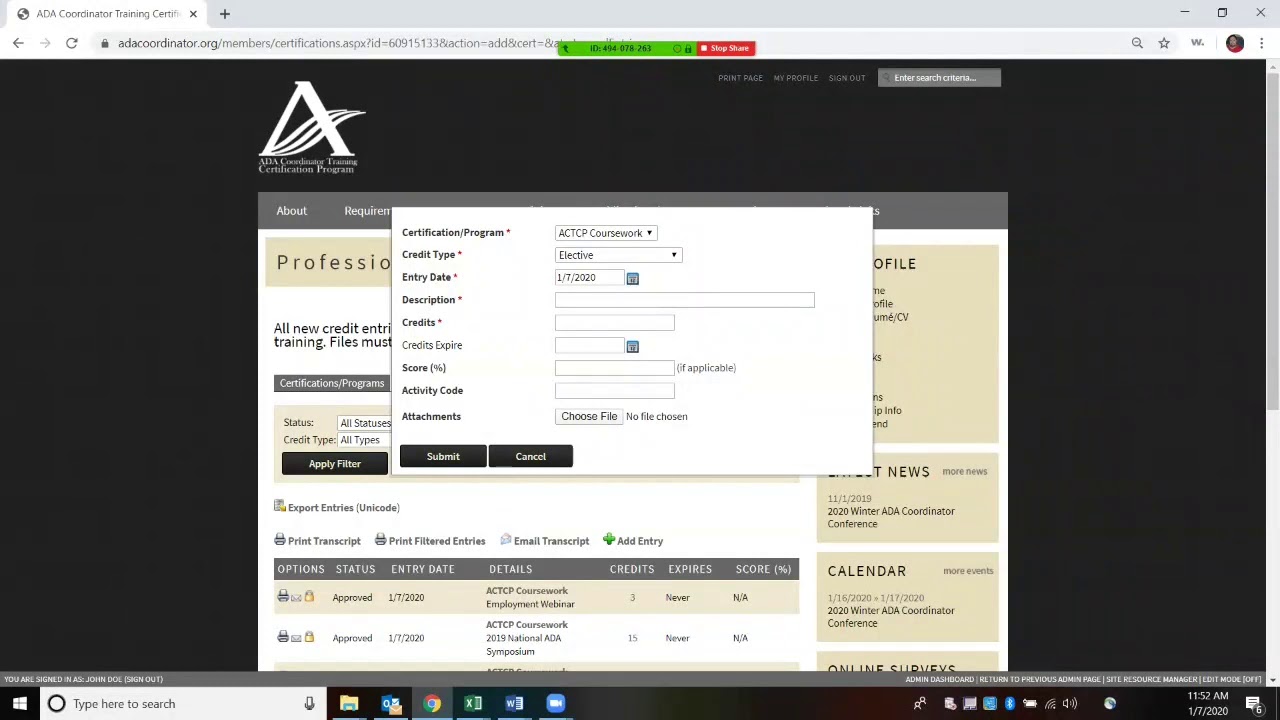How to Submit Training for Credit