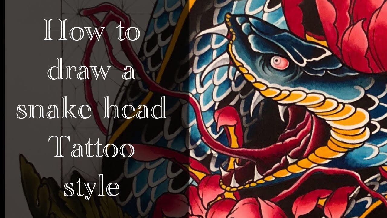 How to draw a snake head -Tattoo style