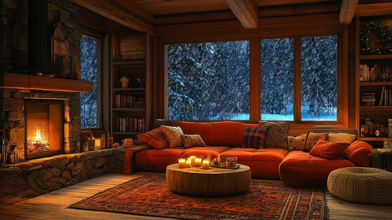 Bring Winter Home | Enjoy Snowstorm Sounds Combined with Cabin Fireplace | Sleep, Relax, Study ❄️