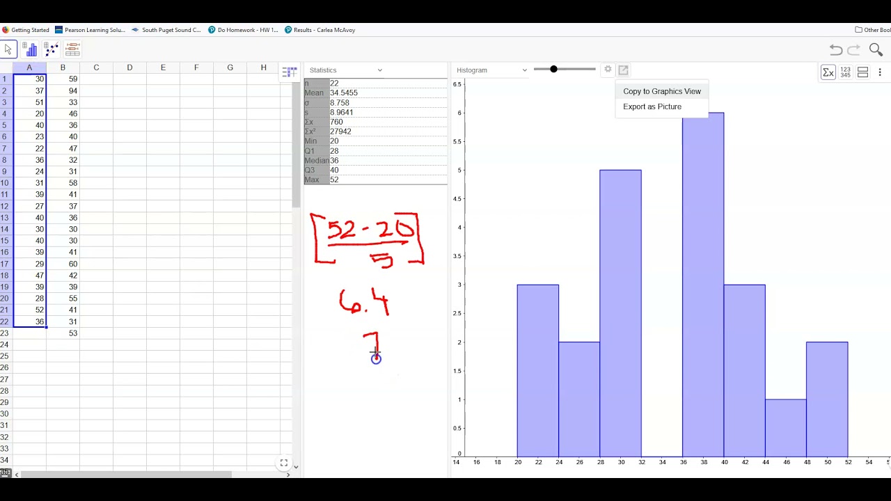 GeoGebra: Histograms - Adjust Settings