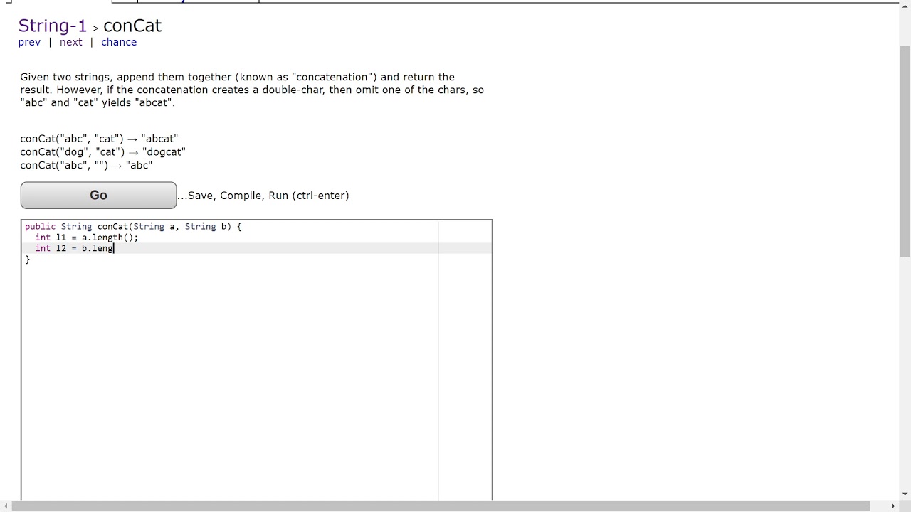 String-1 (conCat) Java Solution || Codingbat.com