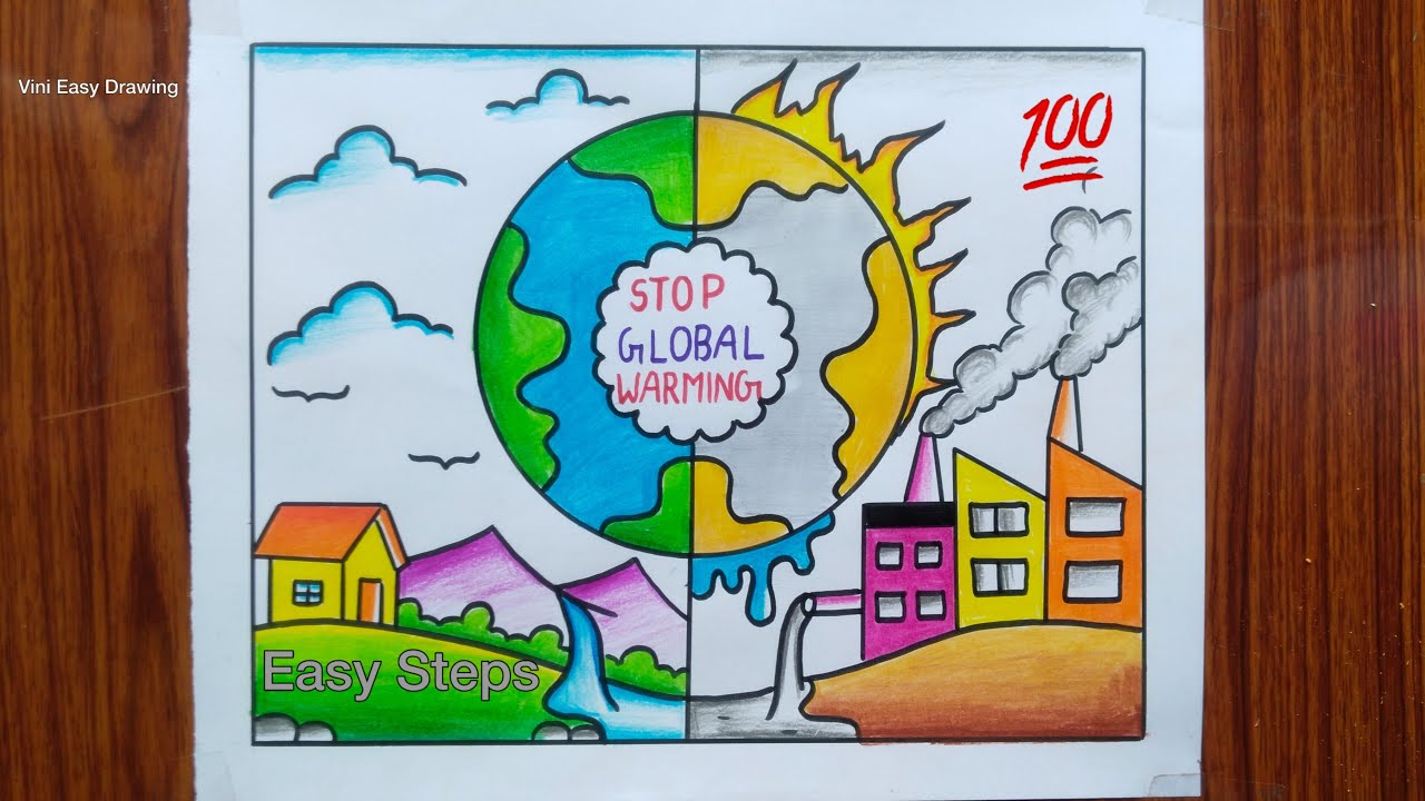 How to Draw Global Warming Poster | Stop Global Warming Drawing Step by Step 