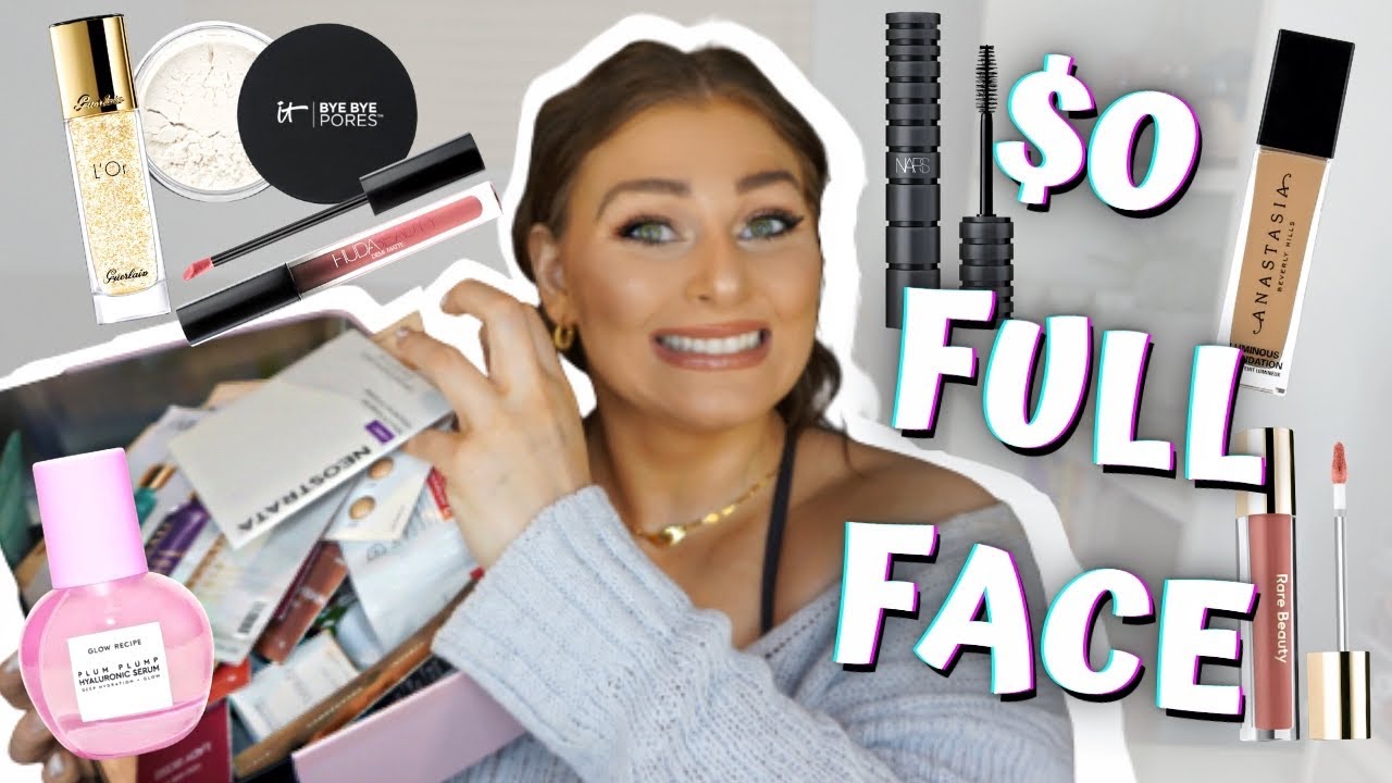 FULL FACE USING ONLY FREE MAKEUP SAMPLES! | Tiny Makeup Challenge! 😱