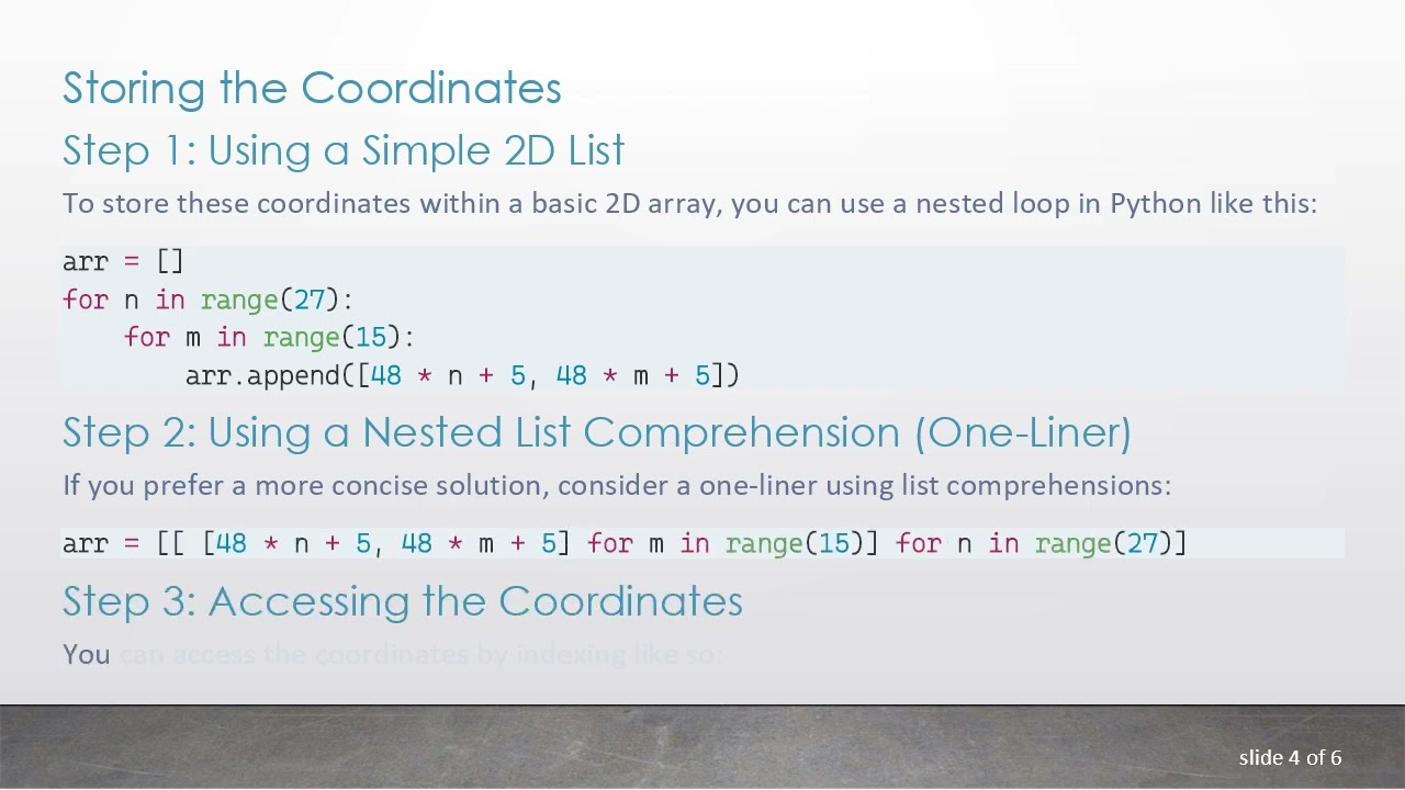 How to Easily Store Coordinates in a Python Array for Image Processing