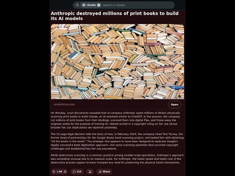 Anthropic destroyed millions of print books to build its AI models