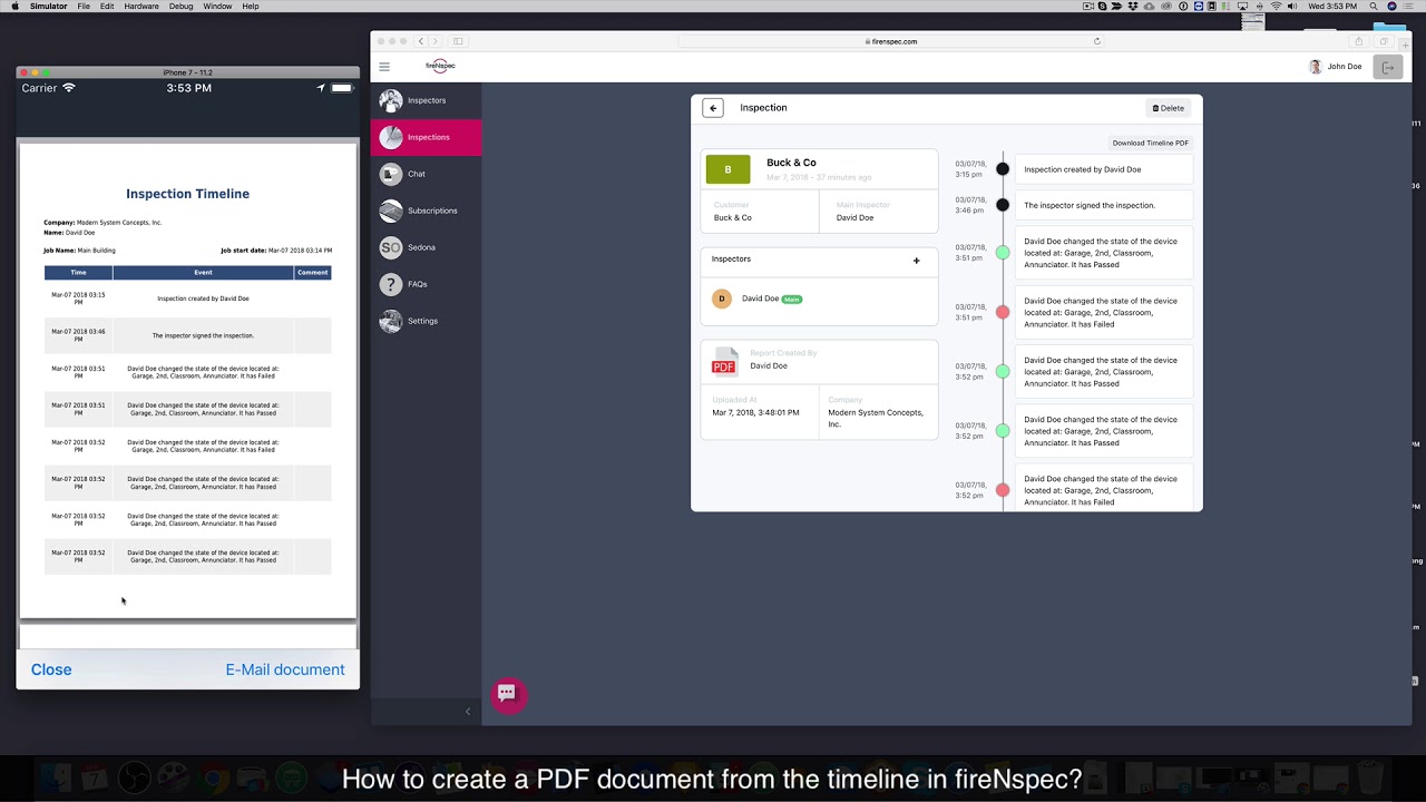 fireNspec -  Where do I create a PDF from a timeline?