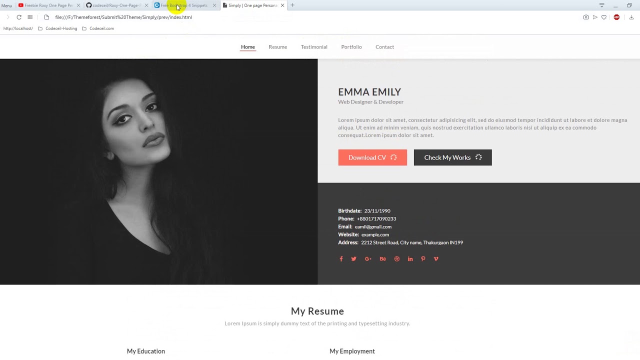 Freebie Simply   onepage Bootstrap portfolio HTML5 template