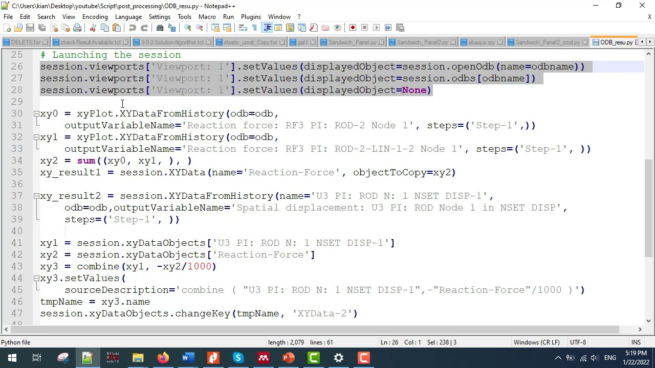 Python script for post-processing in ABAQUS
