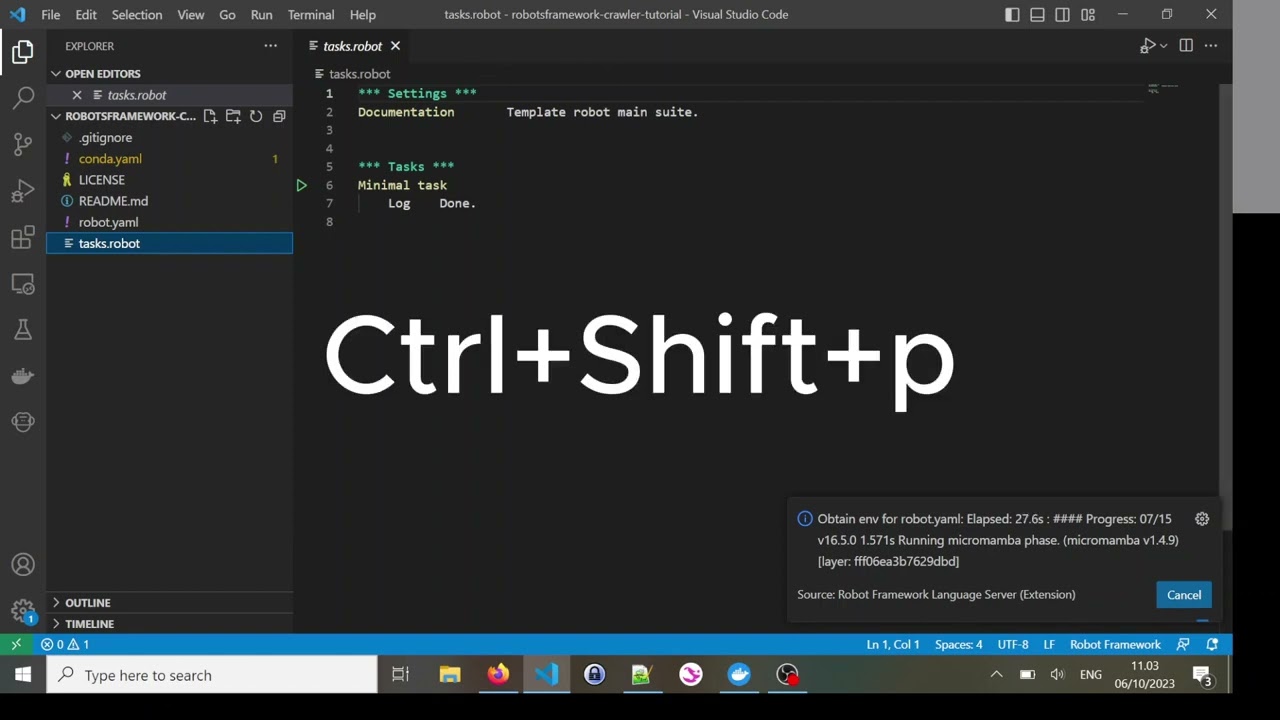 Robots framework app with Robocorp plugin in VS Code tutorial
