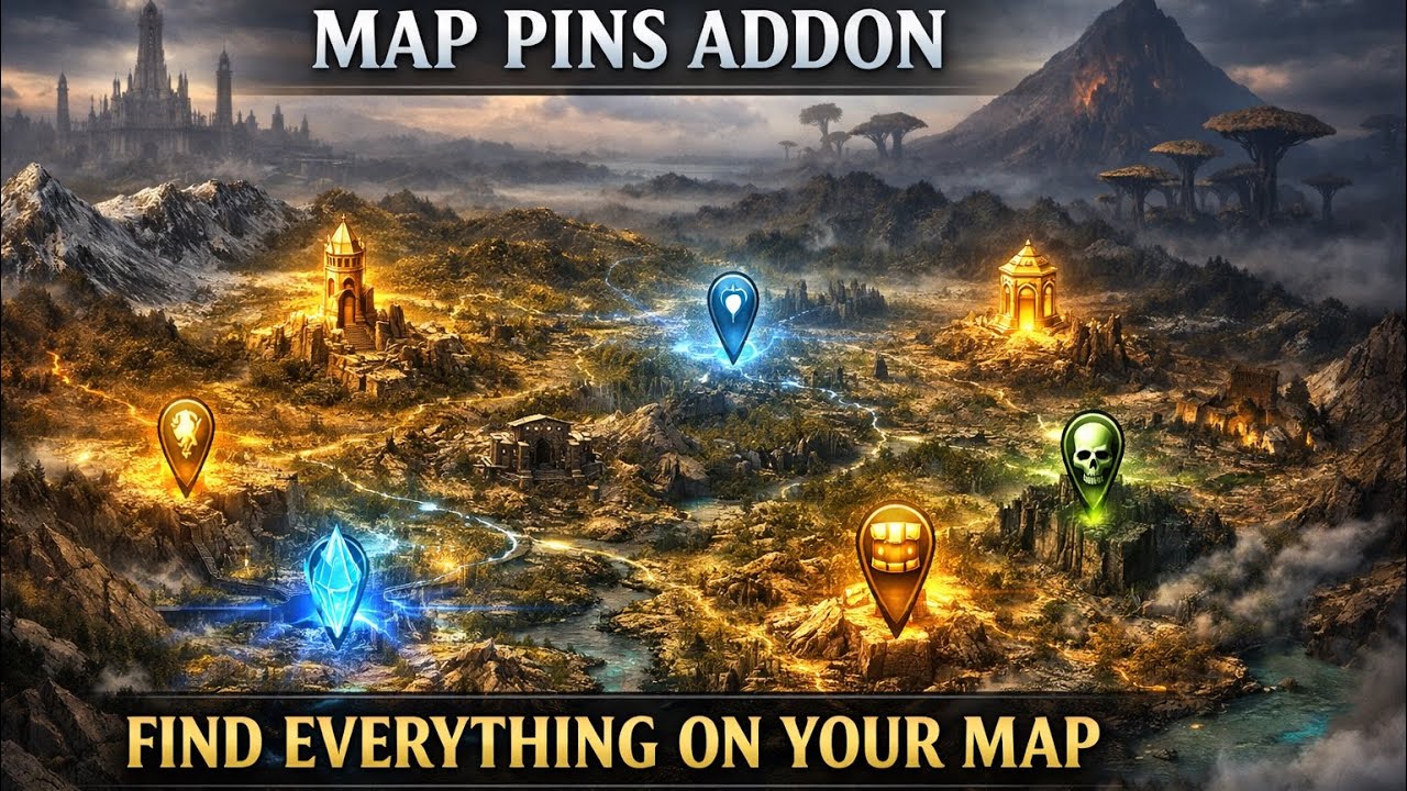 ESO Map Pins Addon 2026 – Find Skyshards, Bosses, Lorebooks & More on Your Map