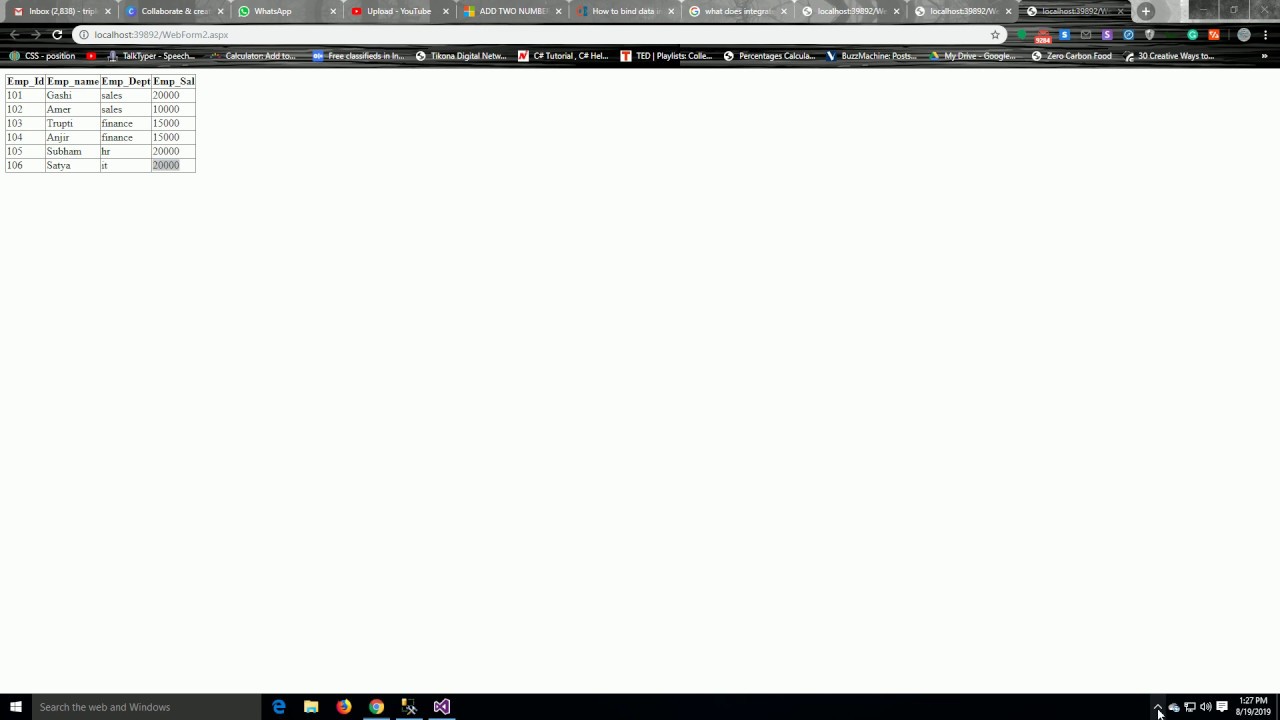 Simple data binding with Asp.net GridviewControl in c# Webform