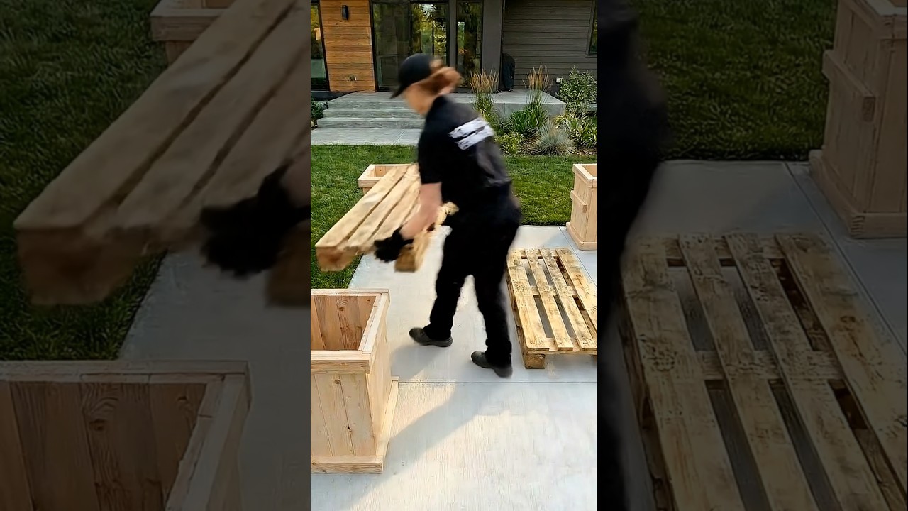 DIY Modern Bench Planter Combo For Outdoor Using Wooden Pallets! 🪵✨ #diy #upcycling