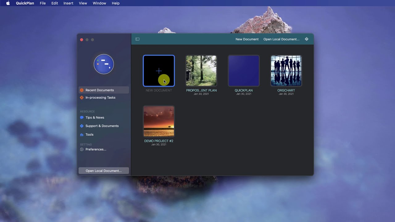 QuickPlan for macOS - Basic Project File Operations