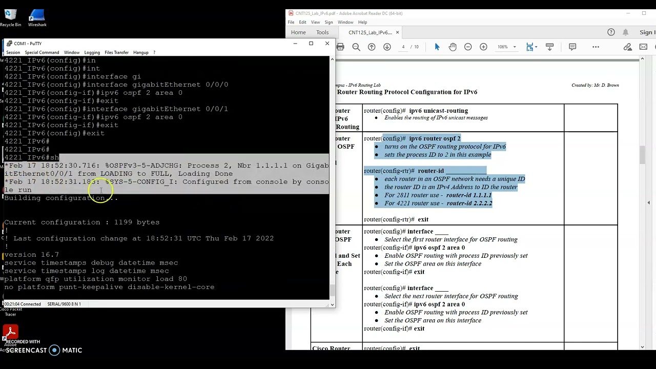 CNT125 Campus IPv6 Lab 2 Router OSPF Config
