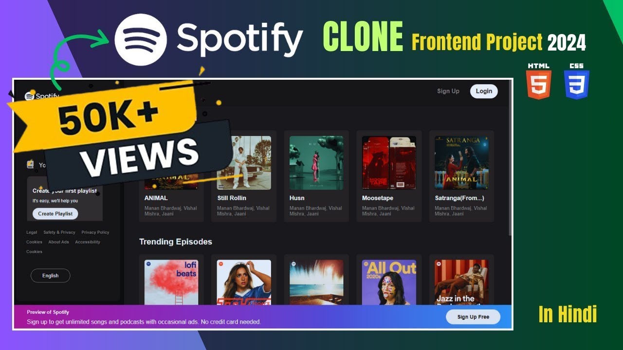 Spotify Clone Using HTML, CSS | Create Spotify Clone | HTML CSS Website @webcoding25