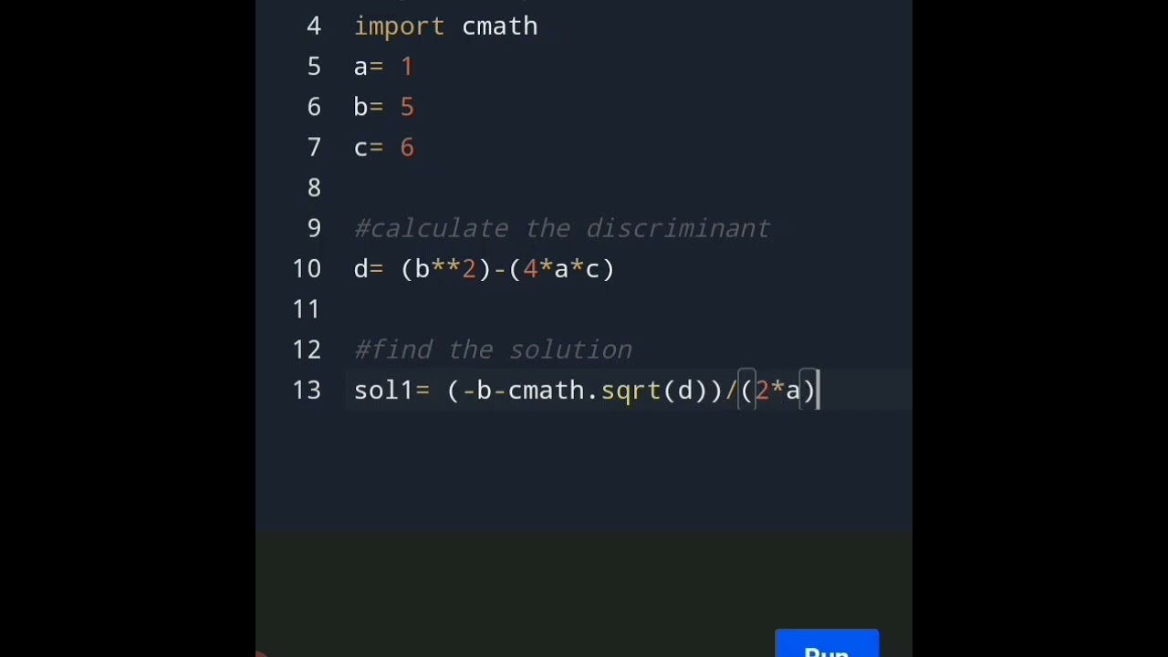 Solve quadratic equation using Python program ⚡ #education #pythontutorial #shorts