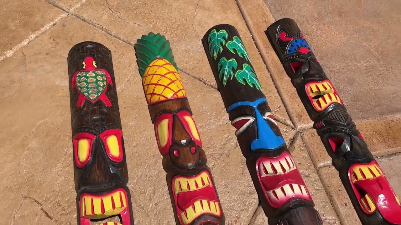 Polynesian Hawaiian Tiki Bar Style Wall Masks Showcase