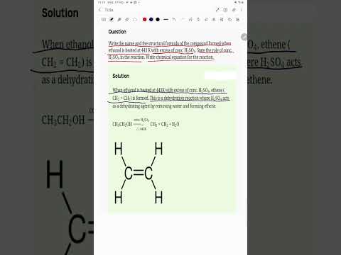 Write the name and the structural formula of the compound formed when ethanol is heated at 443 K wit