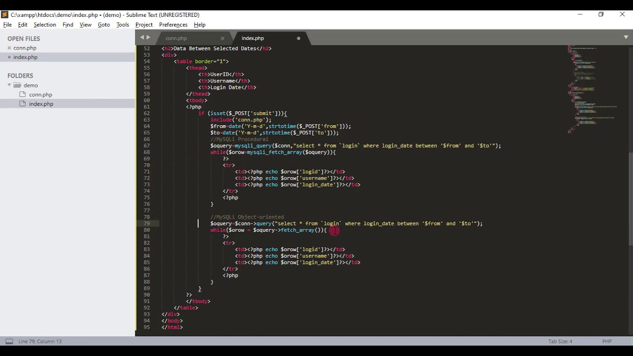 How to Select Data Between Two Dates in PHP/MySQL Tutorial Demo