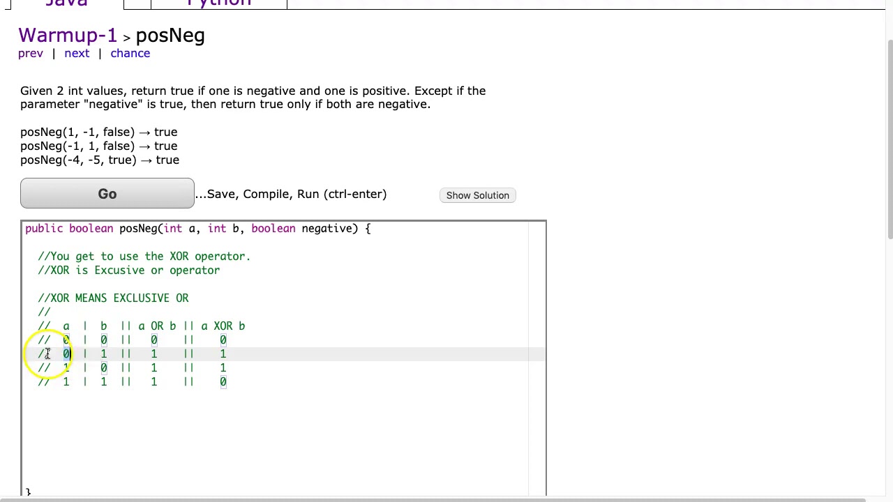 Codingbat - posNeg (Java)