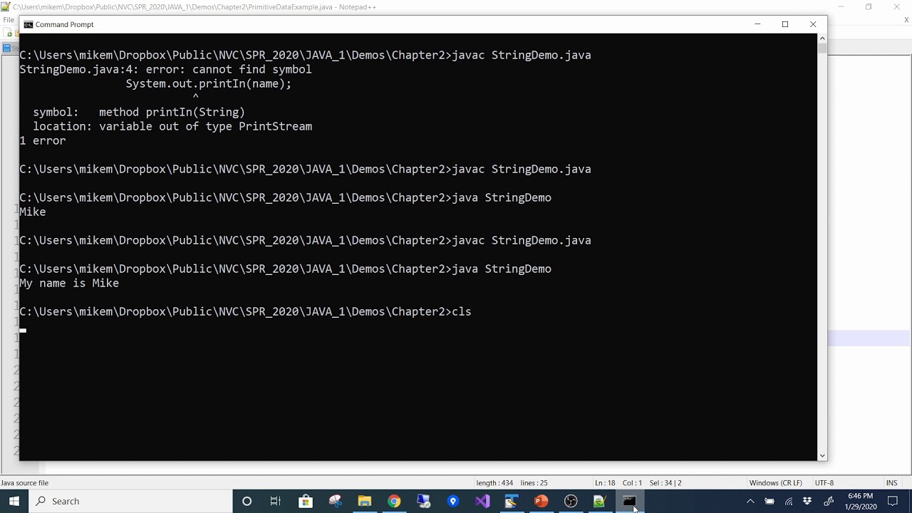 Java 1, Spring 2020 - Chapter 2 Part 1