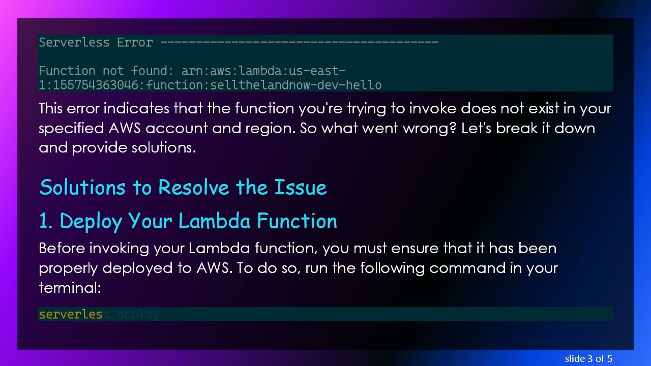 Resolving the Serverless Error Function not found in Node.js