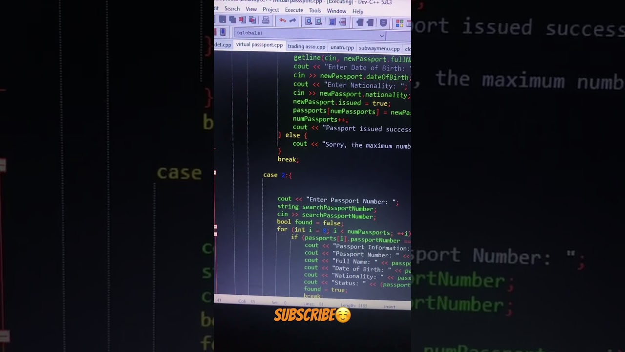 passport info IDE dev c++ #cppprogramming