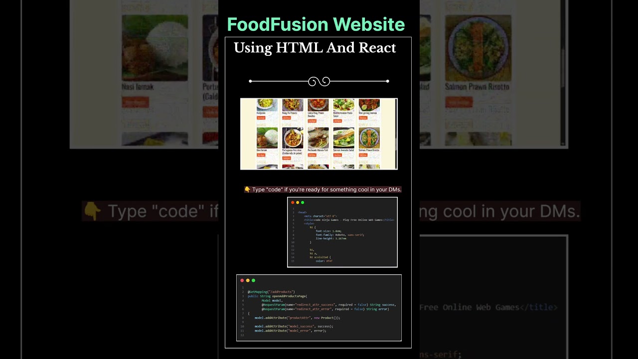Spring Boot Controller 💻 + FoodFusion Web UI 🍔 | Java + React Project Demo