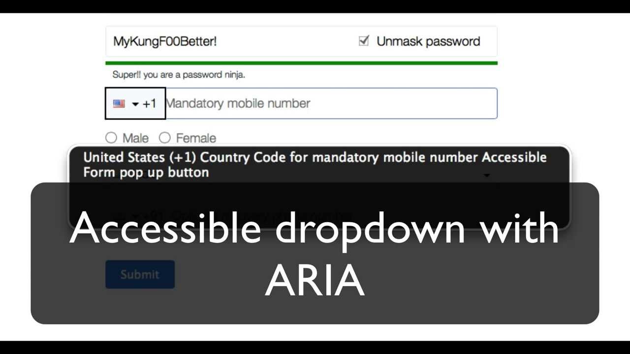 Accessible dropdown menu using ARIA