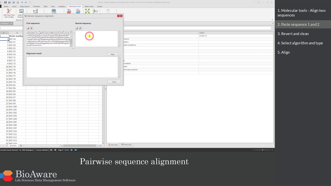 BioloMICS: Pairwise sequence alignment
