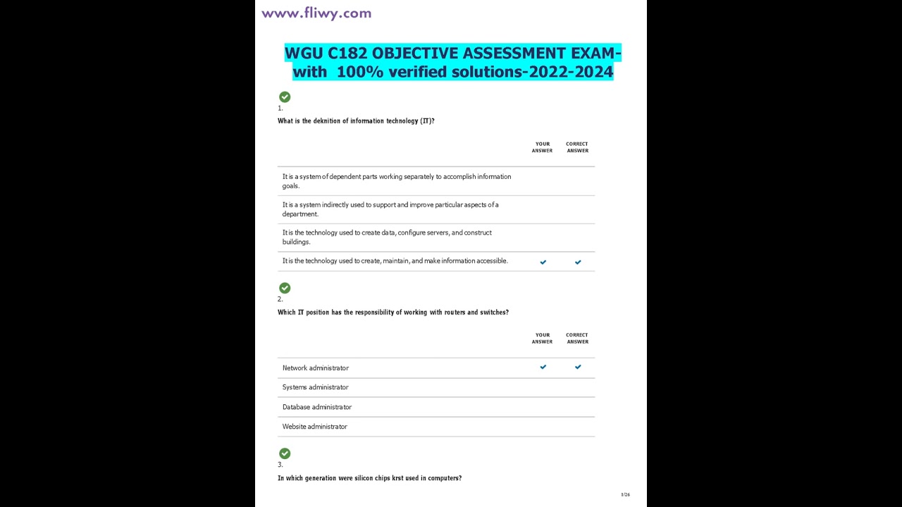 WGU C182 OBJECTIVE ASSESSMENT EXAM with 100% verified solutions 2023/2024