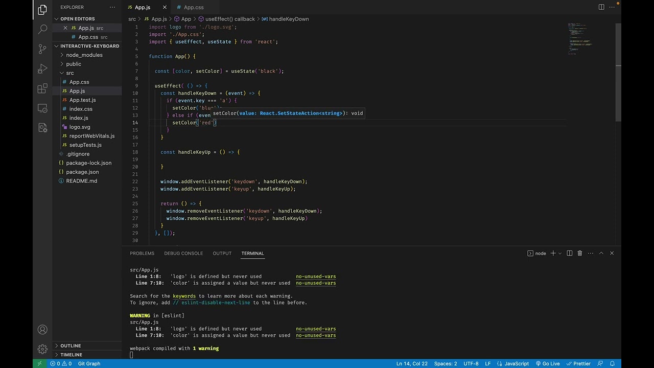 How to make webpage interact with keyboard using React.js