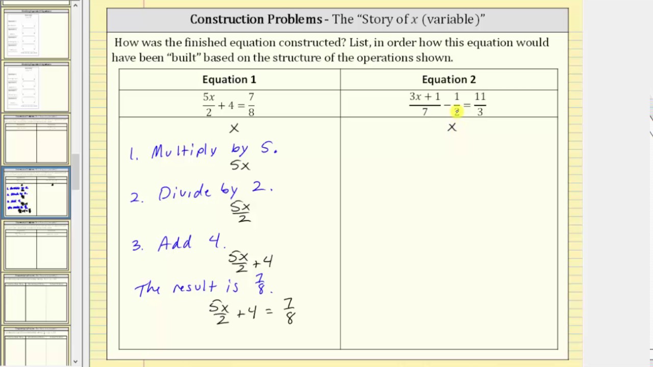 Construction of Equations Using the Story of the Variable (x) - Multi Steps I
