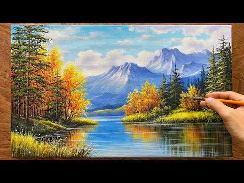 How to draw mountain and forest landscapes - Acrylic / Art painting / A Lu Art.