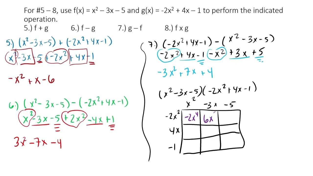 Practice Set - Operations on Polynomials (Adding, Subtracting, Multiplying)