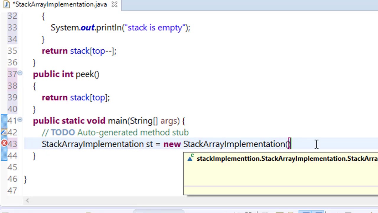stack implementation using array in java