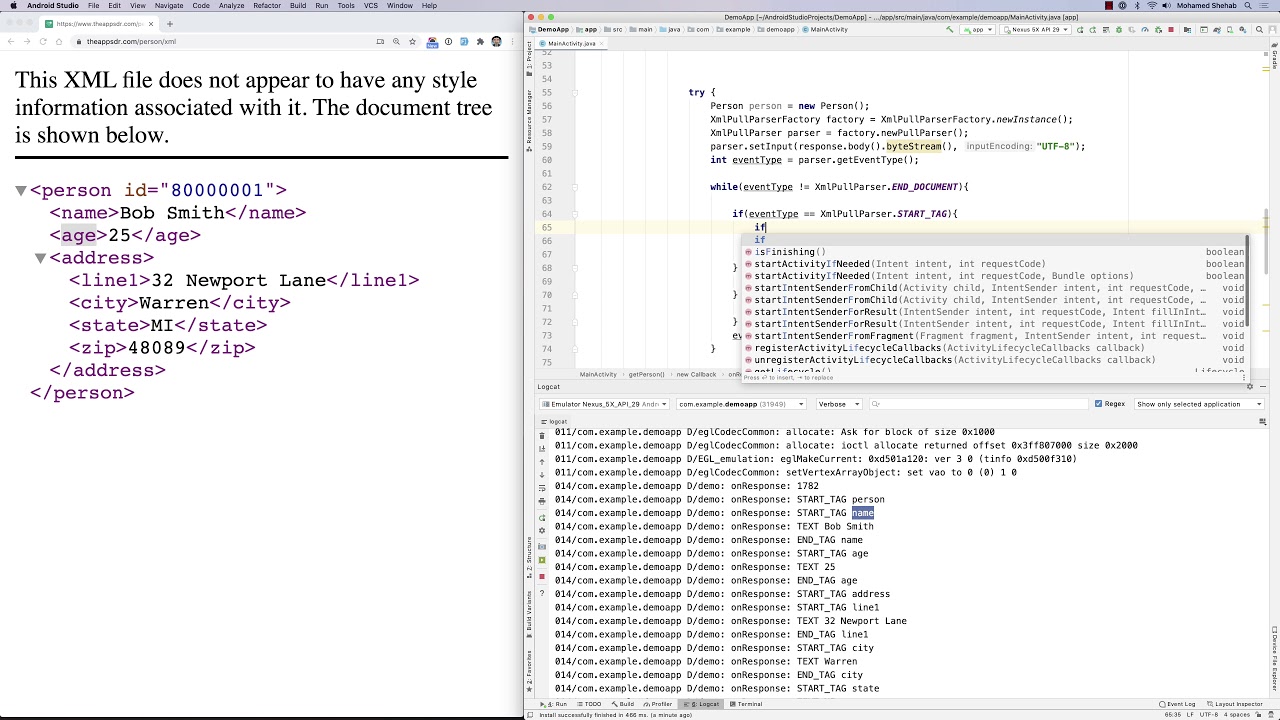Using XML Pull Parser to parse XML data