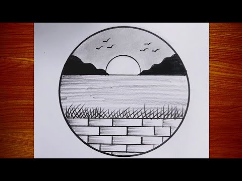 Easy circle scenery drawing /Easy drawing ideas for beginners/ How to draw pencil sketch drawing
