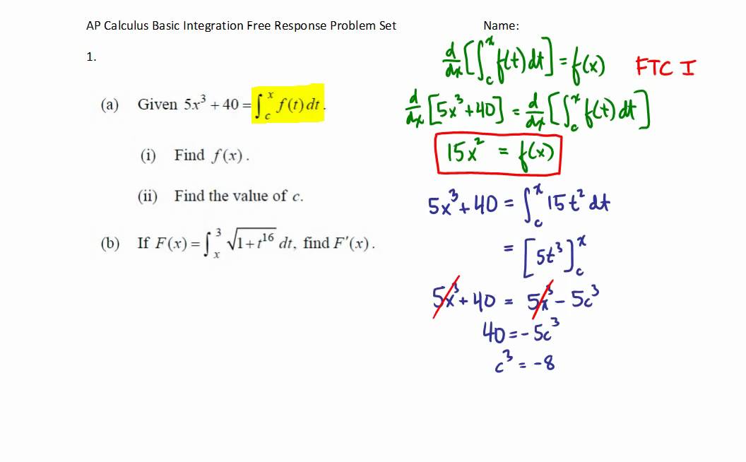 AP Integration FRQ Problem Set 01