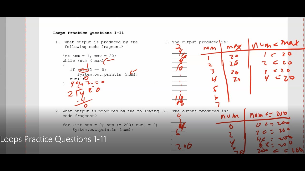 JAVA - Lesson #61 - Loops Practice Questions 1-11
