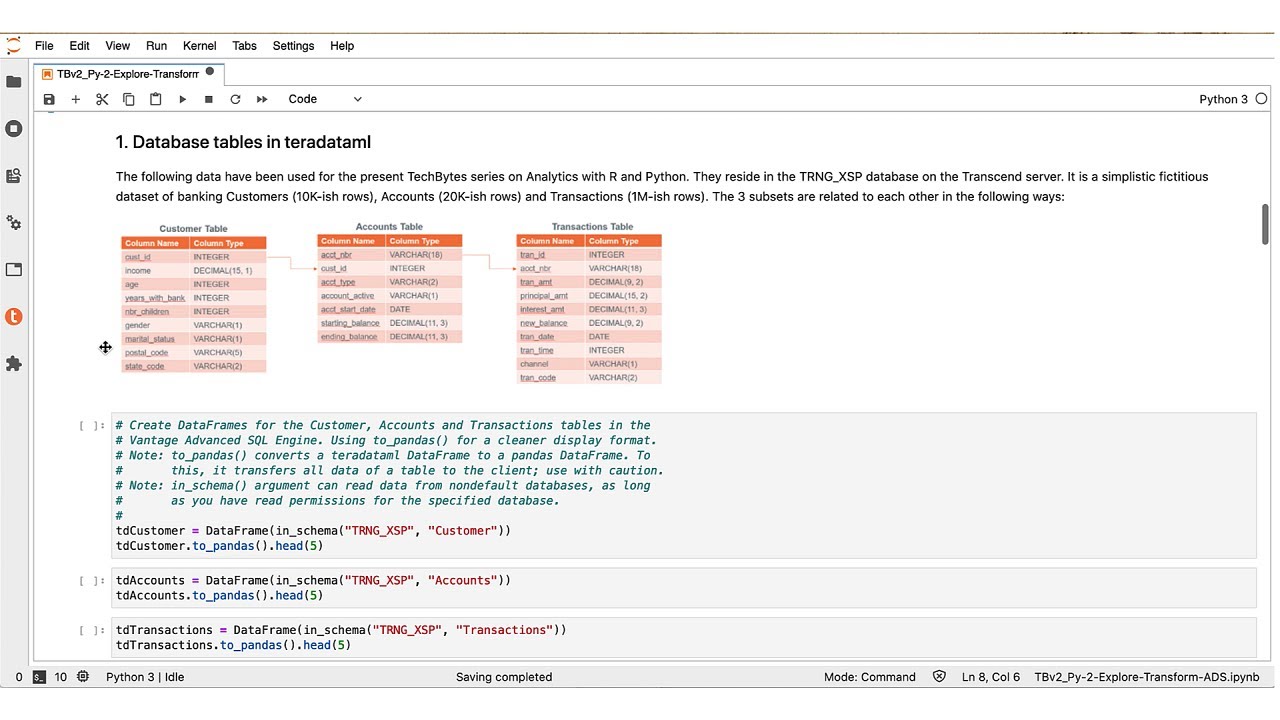 TechBytes: Using Python with Vantage | 2. Data Exploration & Transformation and Analytic Data Set