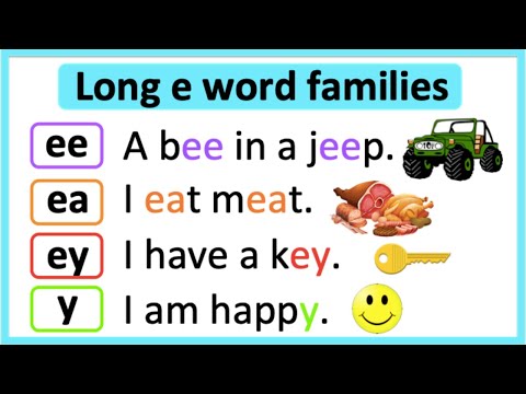 Long E word families š¤ | -ee, -ea, -ey, -y ā
| Learn how to read with pictures & examples