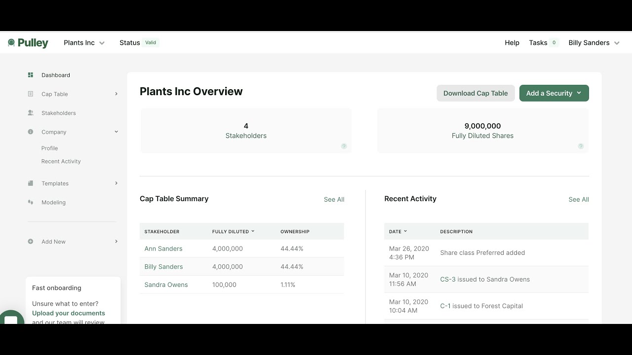 Pulley Cap Table Management Demo