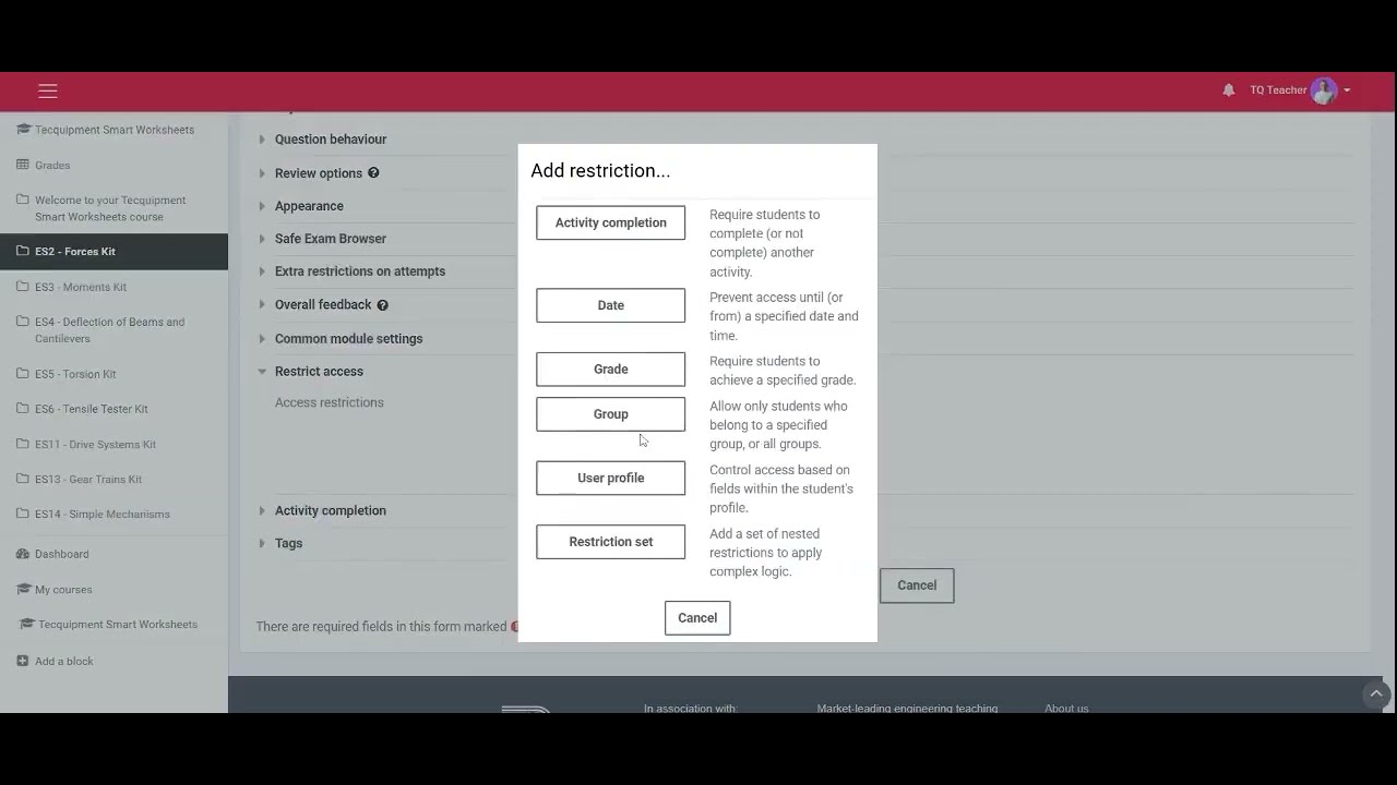 Managing student access to resources in Smart Worksheets (ESSW)