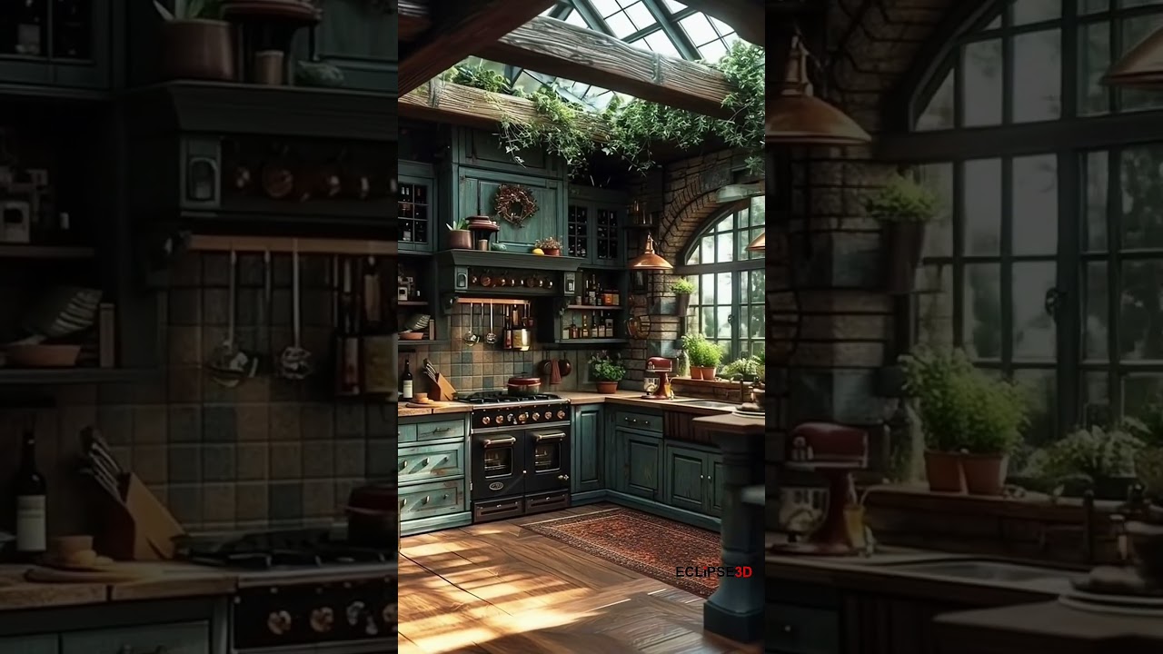Cozy Rustic Kitchen with Vintage Vibes and Skylight Charm 🏡☕ #KitchenInspo #RusticKitchen #shorts