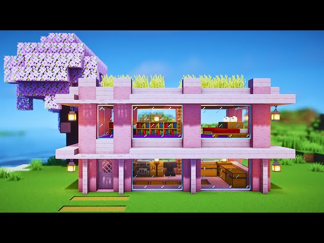 Modern Cherry Starter House! +Tutorial 🏡89 Minecraft Map